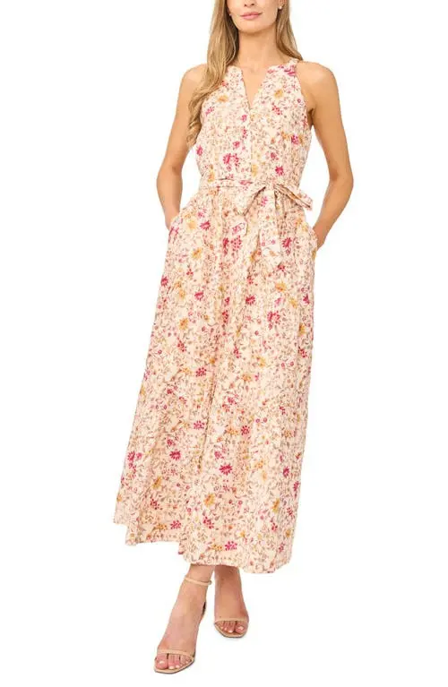 Halogen Floral Belted Tiered Maxi Dress - Buttercream