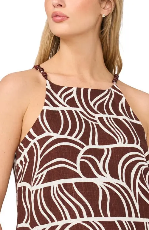Halogen Beaded Strap Abstract Print A-line Minidress
