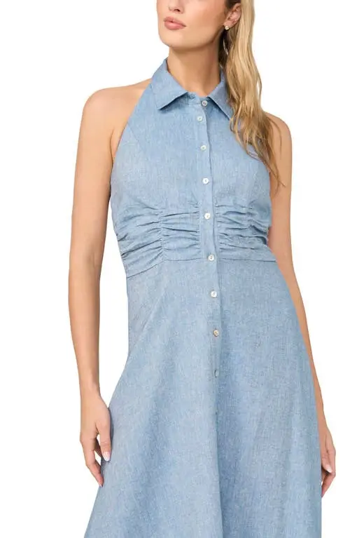 Halogen Button-up Cotton & Linen Blend Halter Shirtdress