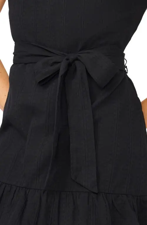 Halogen Ruffle Hem Sleeveless Tie Waist Mini Dress - Rich Black