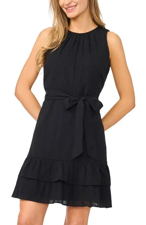 Halogen Ruffle Hem Sleeveless Tie Waist Mini Dress - Rich Black