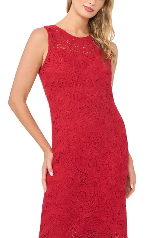 Halogen Crochet Sheath Dress - Crimson Ruby