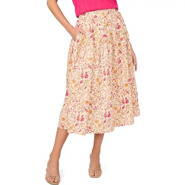 Halogen Printed Tiered Midi Skirt - Buttercream