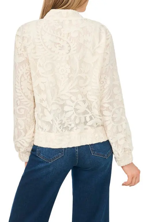 Halogen Floral Lace Knit Bomber Jacket