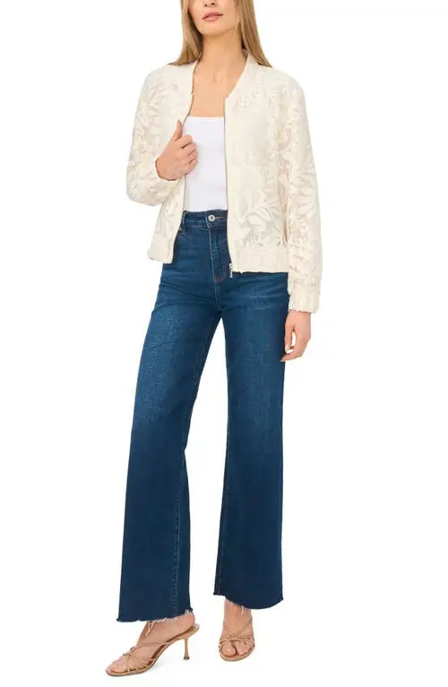 Halogen Floral Lace Knit Bomber Jacket