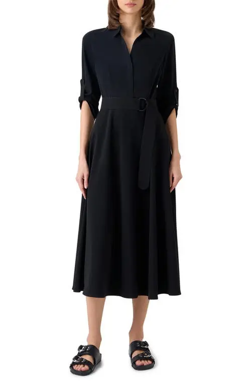 Akris Belted Laser Cut Crepe Midi Shirtdress - Black