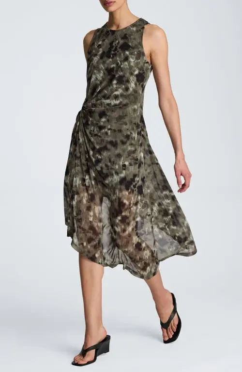KENNETH COLE Sleeveless Asymmetrical Print Midi Dress