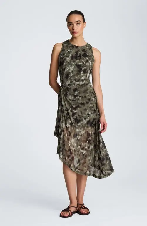 KENNETH COLE Sleeveless Asymmetrical Print Midi Dress