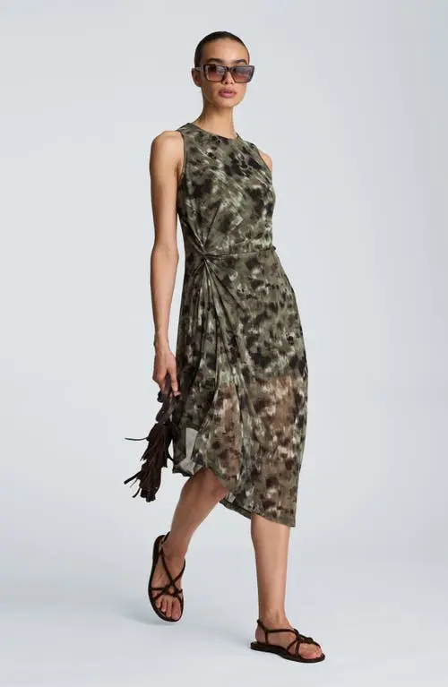 KENNETH COLE Sleeveless Asymmetrical Print Midi Dress