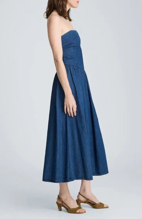 KENNETH COLE Bustier Strapless Denim Maxi Dress