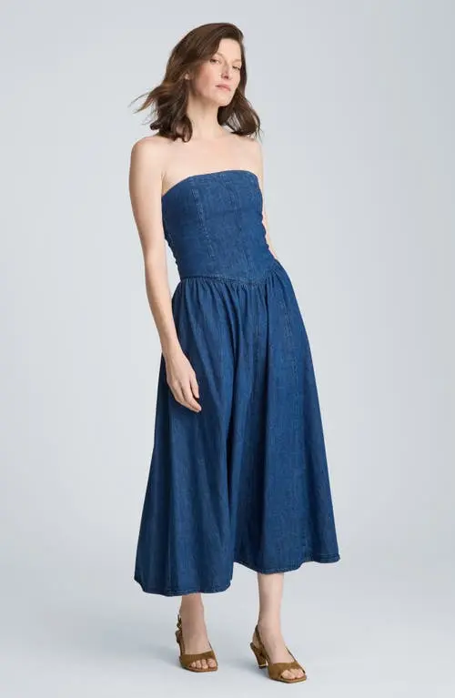 KENNETH COLE Bustier Strapless Denim Maxi Dress