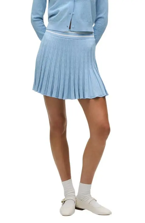 Greyson Pleated Pointelle Sweater Skirt - Wolf Blue