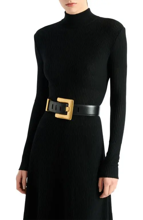 Balmain Calfskin Leather Belt With Anthem Buckle