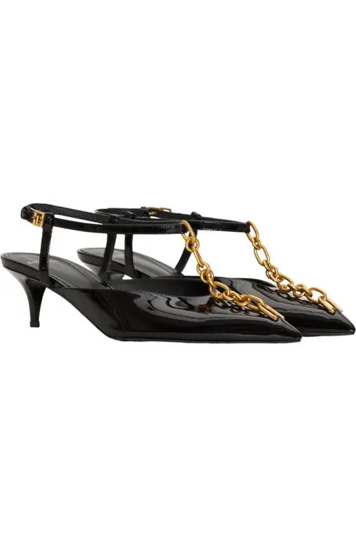 Balmain Sync Chain Kitten Slingbacks In Patent Leather