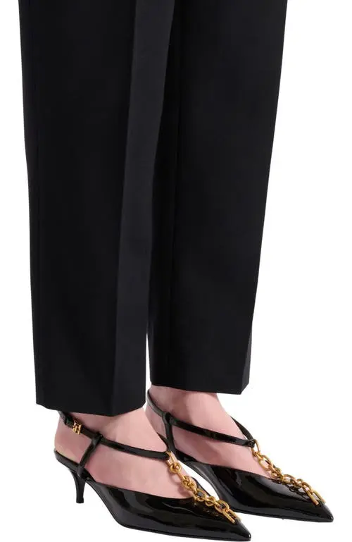 Balmain Sync Chain Kitten Slingbacks In Patent Leather