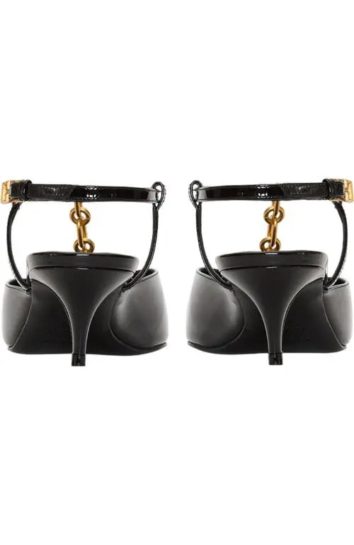 Balmain Sync Chain Kitten Slingbacks In Patent Leather