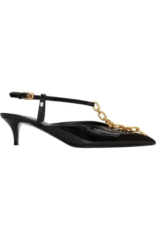 Balmain Sync Chain Kitten Slingbacks In Patent Leather