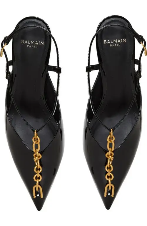 Balmain Sync Chain Kitten Slingbacks In Patent Leather