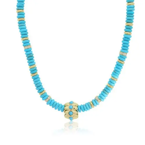 THE LOVERY FINE JEWELRY Gold Plated And Cubic Zirconia Bead Rondel Necklace - Turquoise