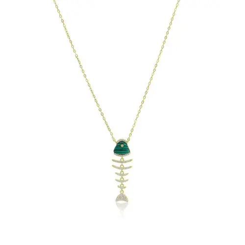 THE LOVERY FINE JEWELRY 14k Gold-plated Sterling Silver And Cubic Zirconia Fish Necklace - Malachite