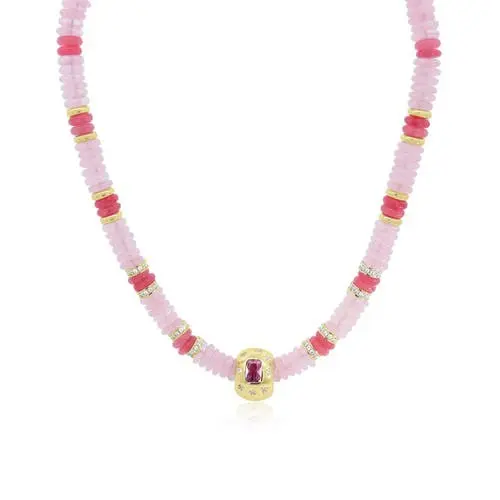 THE LOVERY FINE JEWELRY Gold Plated Bead Rondel Necklace - Pink