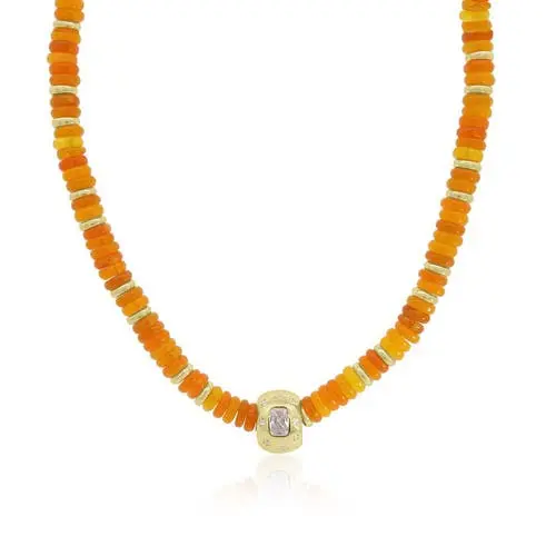 THE LOVERY FINE JEWELRY Beaded Rondel Necklace With Cubic Zirconia - Orange