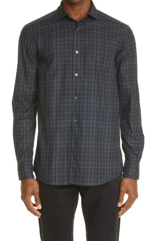 Zegna Madras Cotton Button-up Shirt - Black