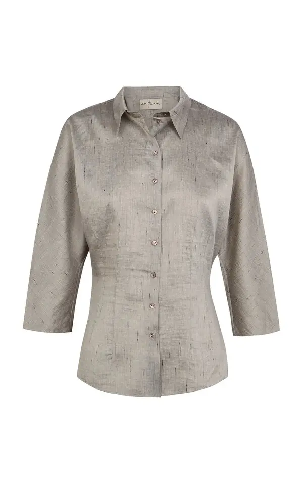 CORTANA Theresa Linen-blend Button Up Shirt - Olive