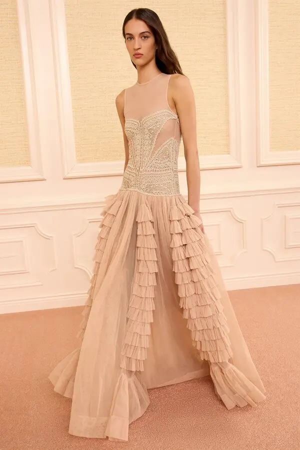 Ulla Johnson Orla Crochet & Tulle Gown - Sandstone