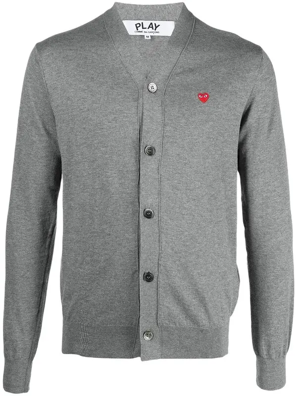 Play Comme Des Garcon Logo-embroidered Buttoned Cardigan - Gray