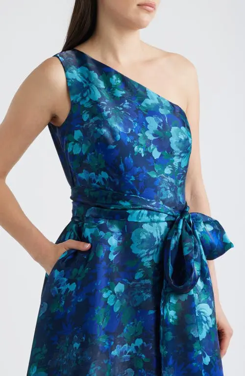 Eliza J One-shoulder Floral Print Gown