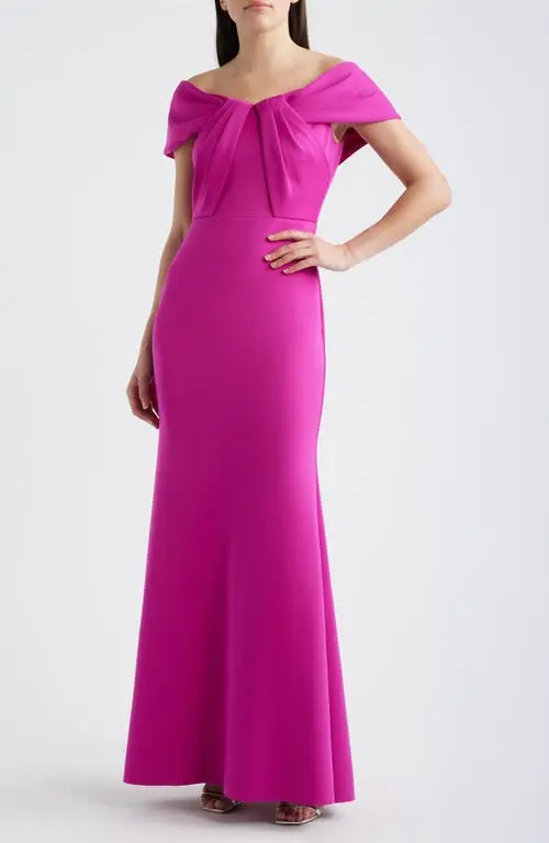 Eliza J Pleated Off The Shoulder Mermaid Gown - Orchid