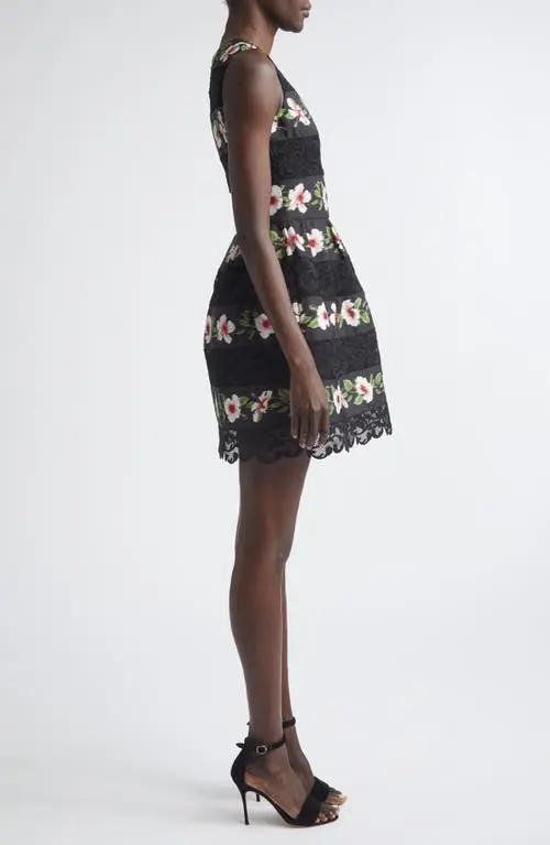 Oscar De La Renta Chiné Hibiscus Stripe Faille Dress