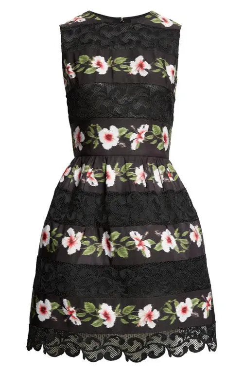 Oscar De La Renta Chiné Hibiscus Stripe Faille Dress