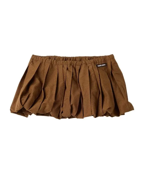 Miu Miu Pleated Checked Mini Skirt - Caramel