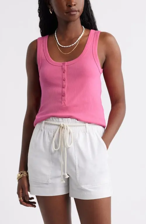 Caslon Cotton Blend Rib Henley Tank - Pink Shock