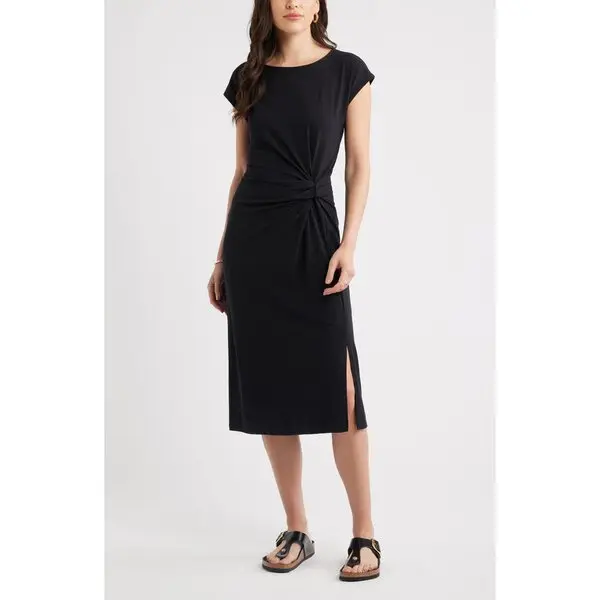 Caslon Twist Cotton Blend Knit Midi Dress - Black