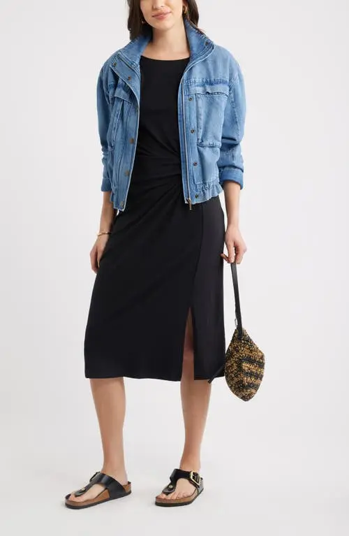 Caslon Twist Cotton Blend Knit Midi Dress - Black