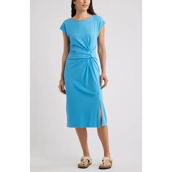 Caslon Twist Cotton Blend Knit Midi Dress - Blue Maya
