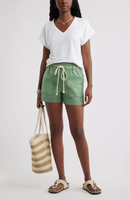 Caslon Roll Cuff V-neck T-shirt - White