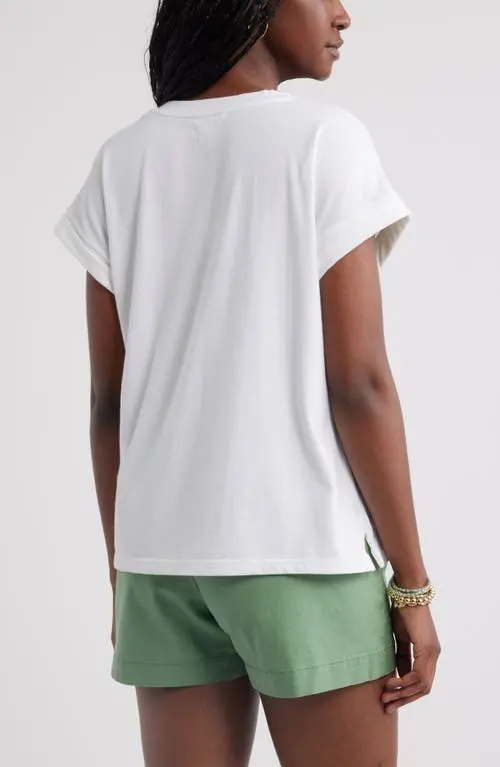 Caslon Roll Cuff V-neck T-shirt - White