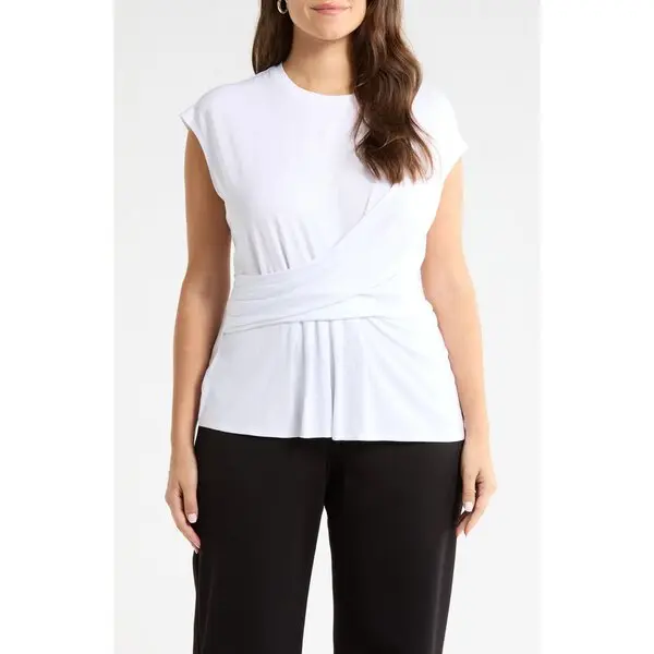 Nordstrom Cap Sleeve Drape Front Top - White