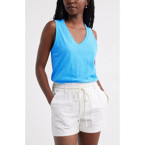 Caslon Cotton Blend Slub Swing Tank - Blue Maya