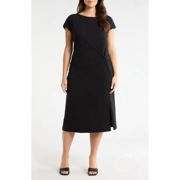Caslon Twist Cotton Blend Knit Midi Dress - Black