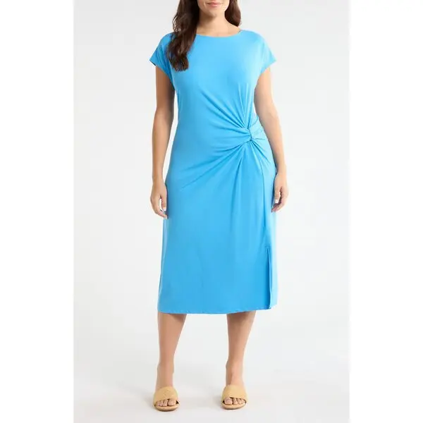Caslon Twist Cotton Blend Knit Midi Dress - Blue Maya