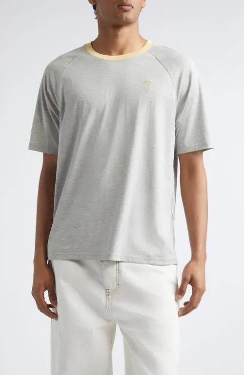 Ami De Coeur Embroidered Cotton Ringer T-shirt - Gris Chine Clair/jaune