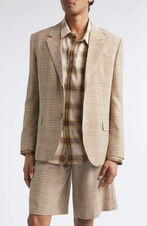 Ami Prince Of Wales Plaid Virgin Wool Twill Jacket - Caramel/blanc Creme