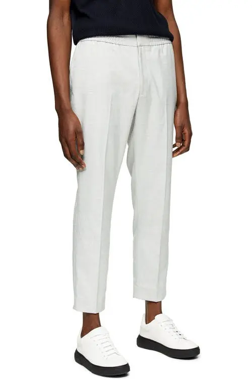 Topman Slim Fit Check Crop Pants - Grey