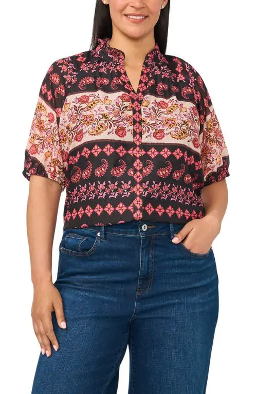 CECE DUPRAZ Ruffle Print Top - Rich Black