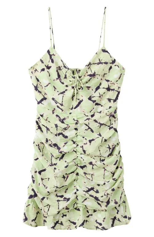 Mango Tie Dye Front Keyhole Ruched Mini Dress